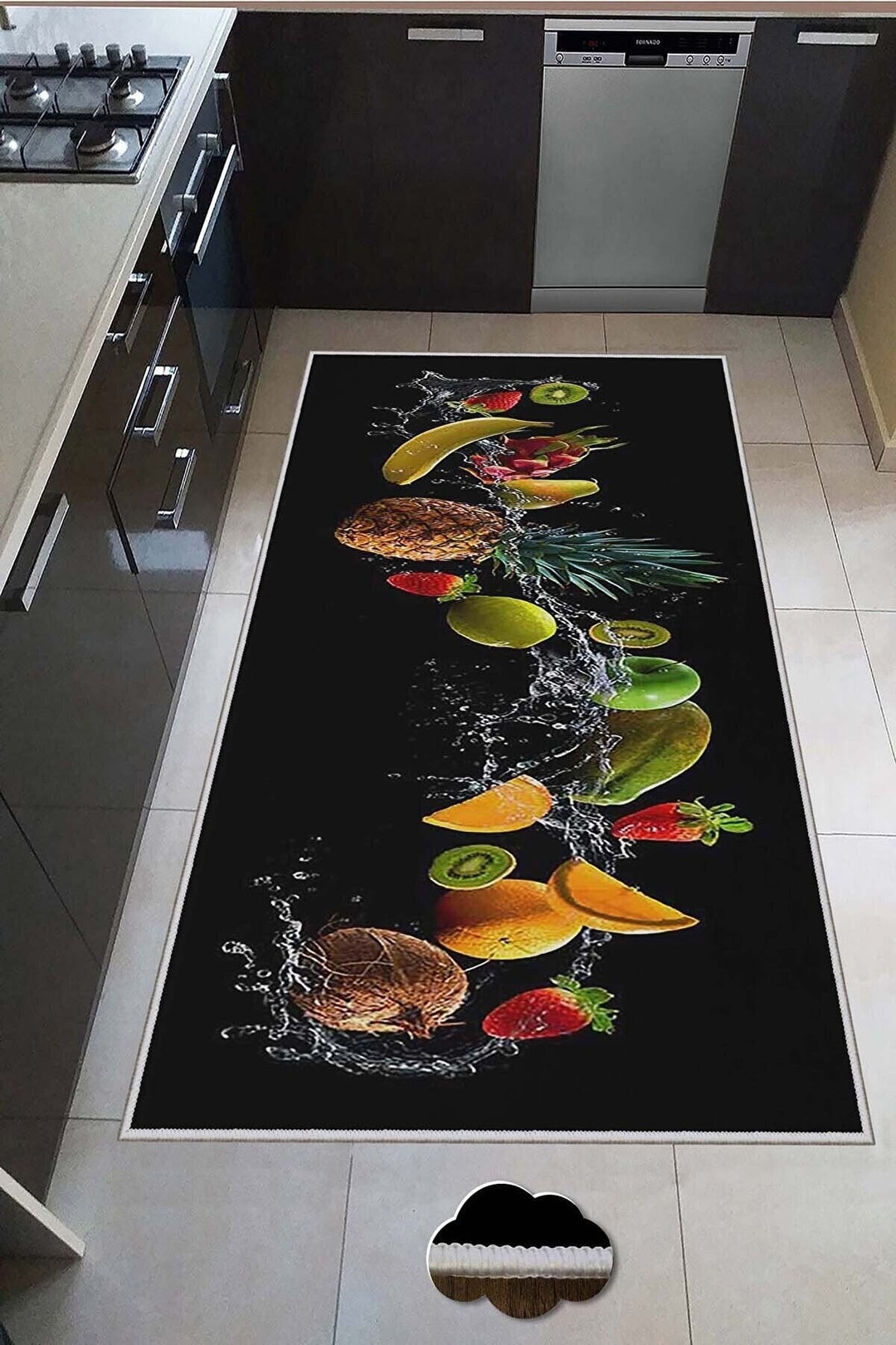 Fruit Pattern Kitchen Rug - Machine Washable Non Slip Kitchen Rug or ...