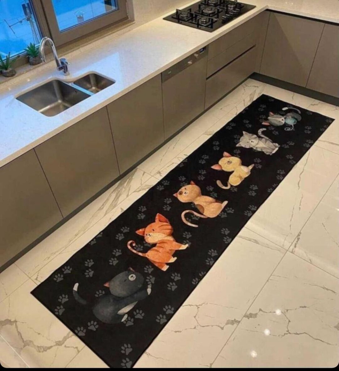 Cat Pattern Carpet Kitchen Mat Machine Washable Non-slip Kitchen Rug ...