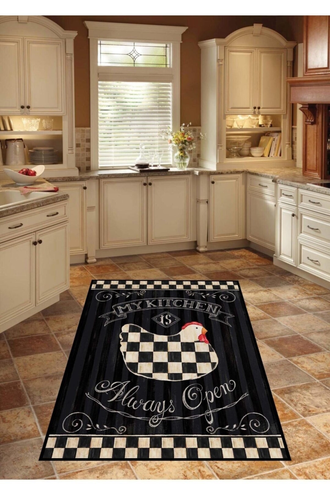 Chicken Kitchen Dining Room Runner Rug / Non-skid Machine Washable Mat ...