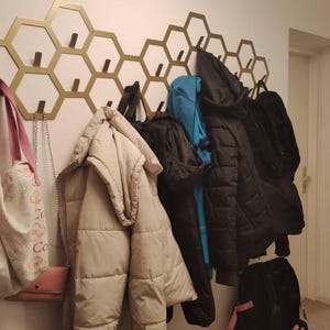 Extra Large Honeycomb Gold Wall Coat Rack, Modern Entryway Organizer ...