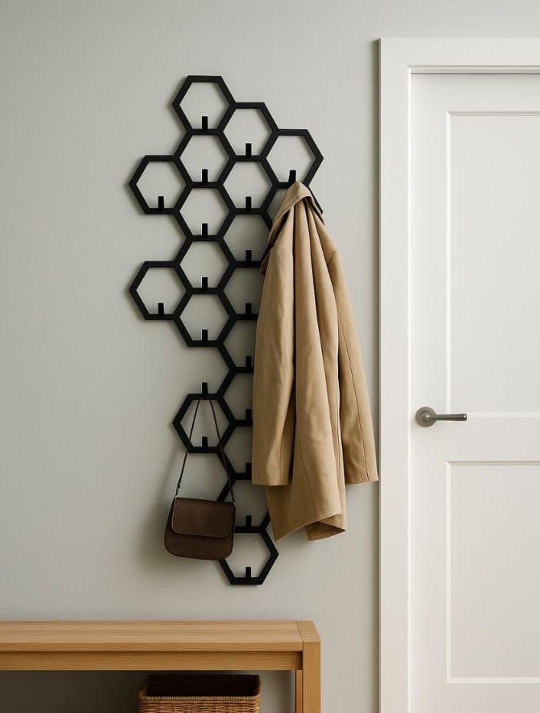 Vertical Hexagon Coat Rack Wall Mount Modern Entryway Organizer Space ...
