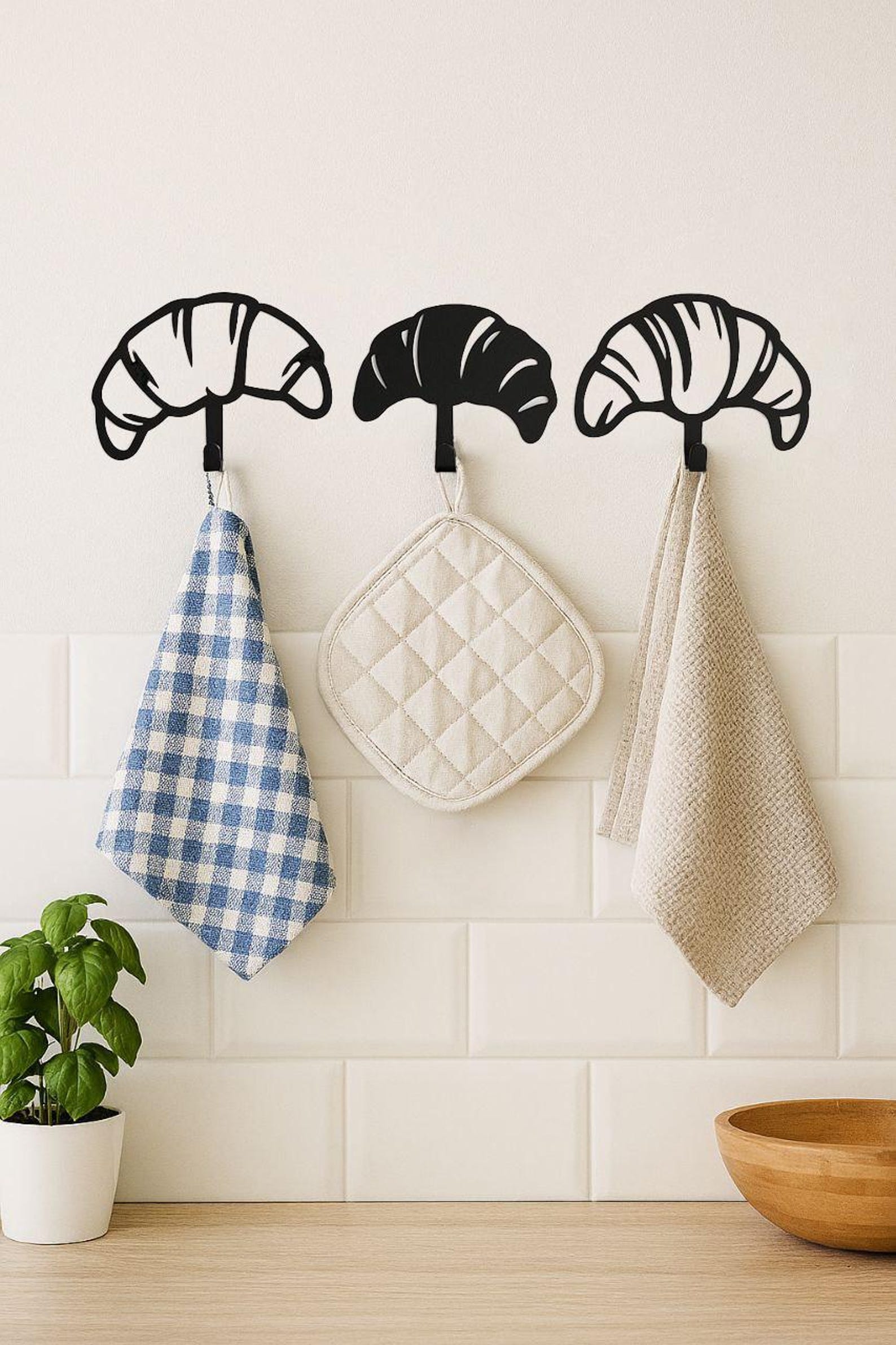 Set of 3 Croissant Wall Hook, Modern Kitchen Wall Decor, Kitchen Wall ...