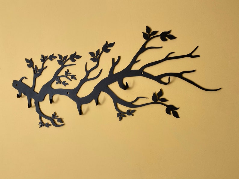 Tree Branches With Leaves Wall Mounted Metal Coat Rack | Wall Mount ...