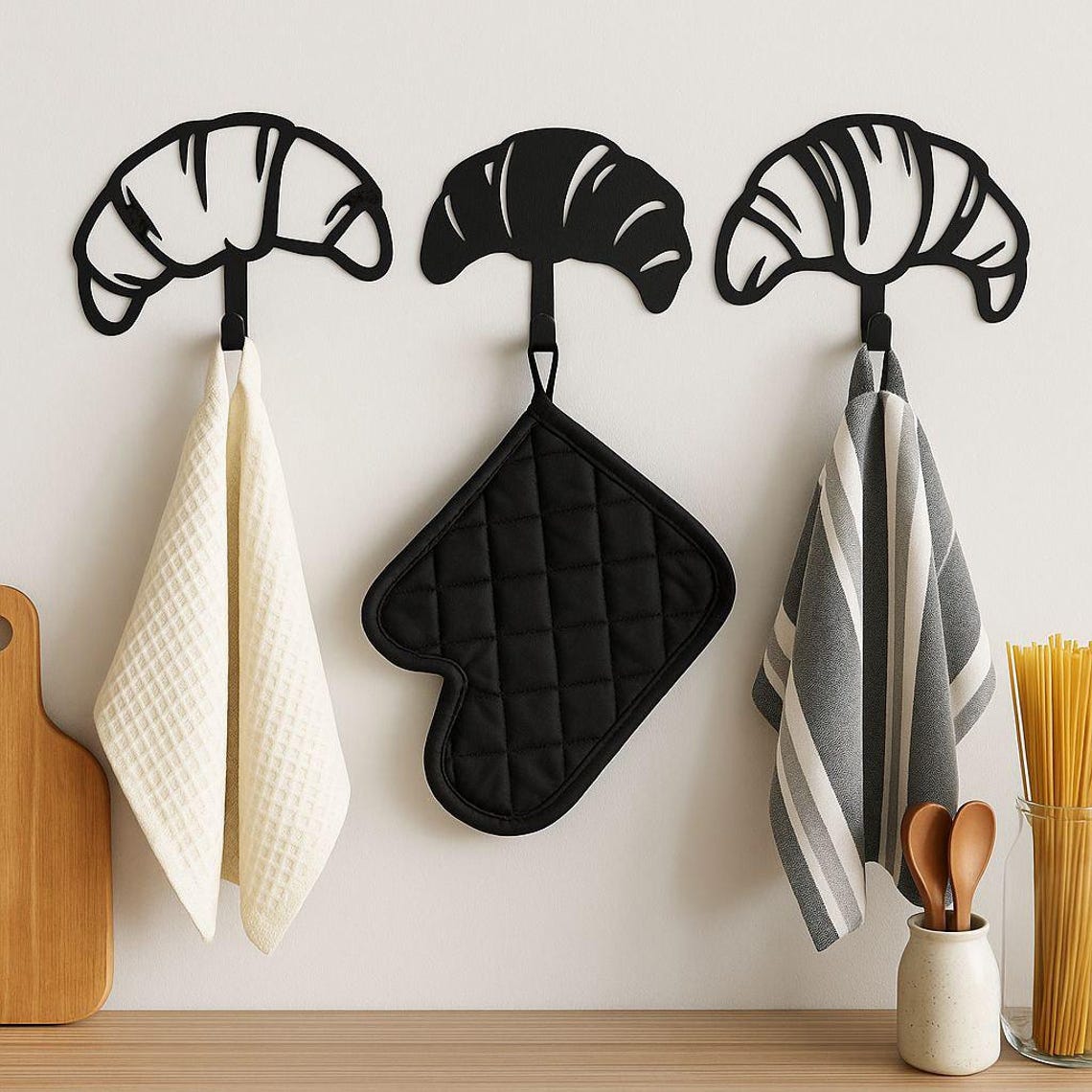Set of 3 Croissant Wall Hook, Modern Kitchen Wall Decor, Kitchen Wall ...