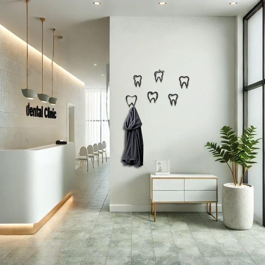 Set of 6 Tooth Decorative Hooks for Modern Dental Office Organization ...