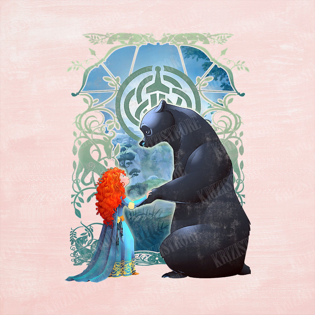 Disney Pixar Brave Merida And Bear Profile Portrait PNG | Etsy