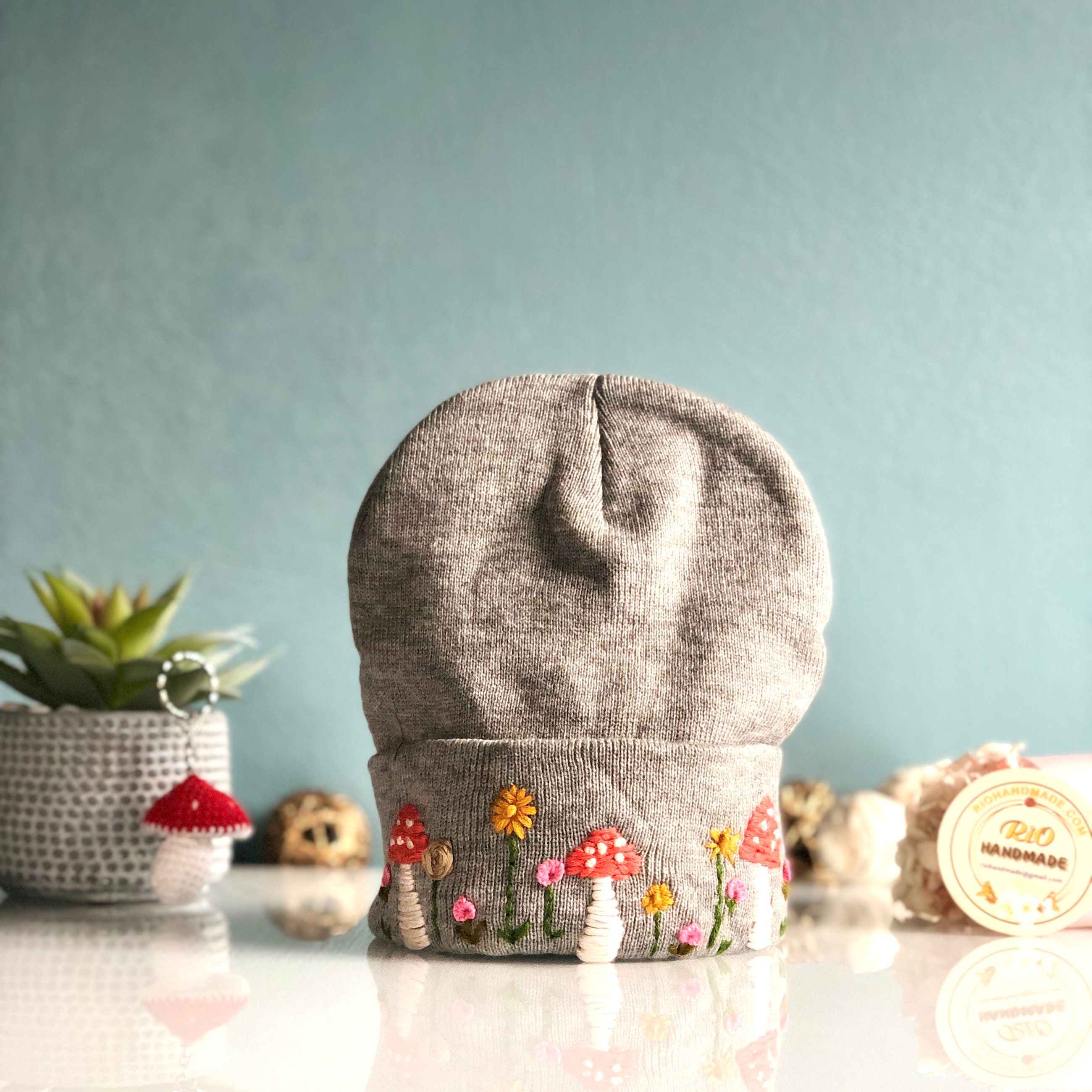 Hand Embroidered Beanie Winter Hat Plant Hat Handmade Hat | Etsy