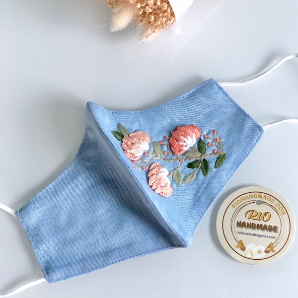 Rose Embroidery Face Mask - Etsy