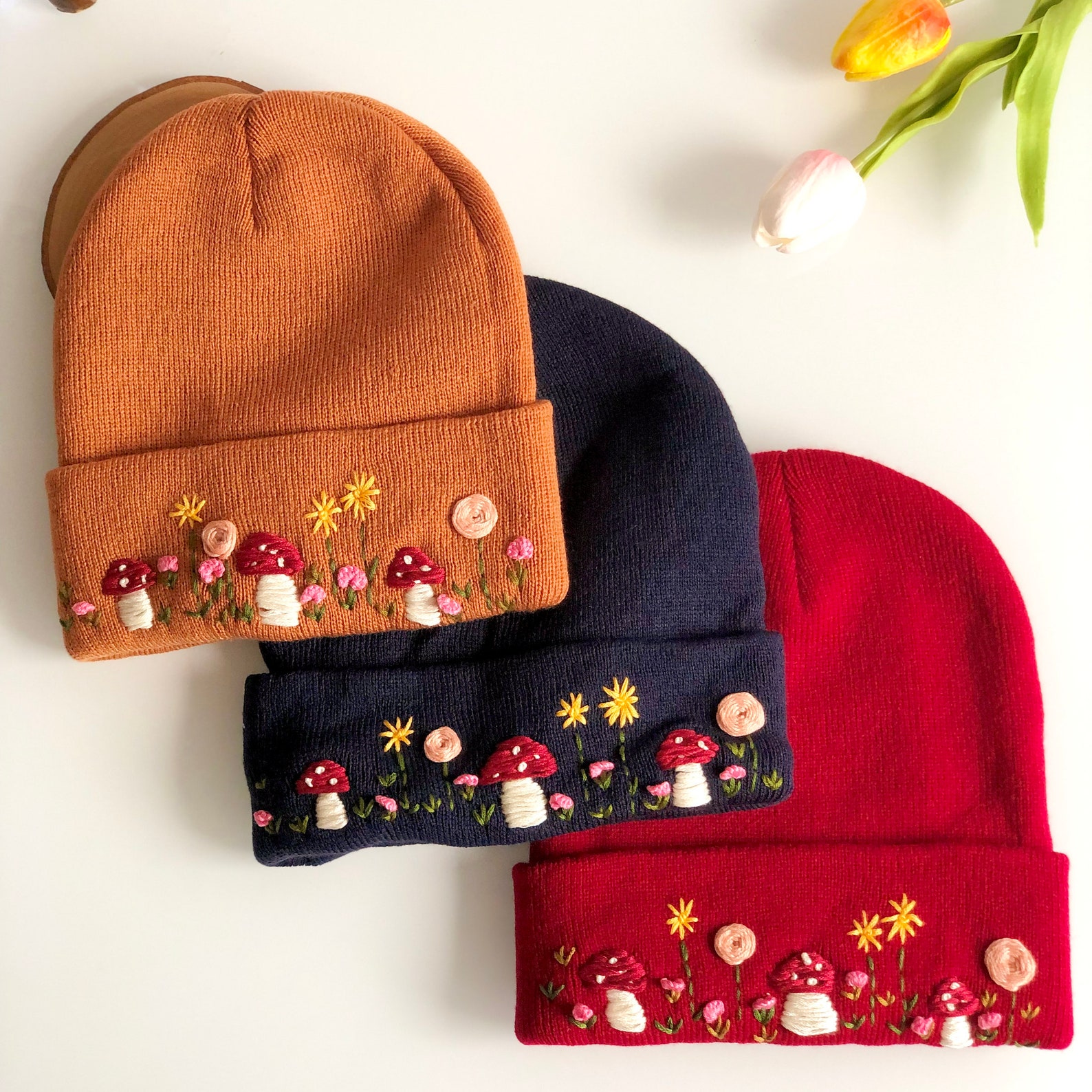 Hand Embroidered Beanie Winter Hat Plant Hat Handmade Hat - Etsy