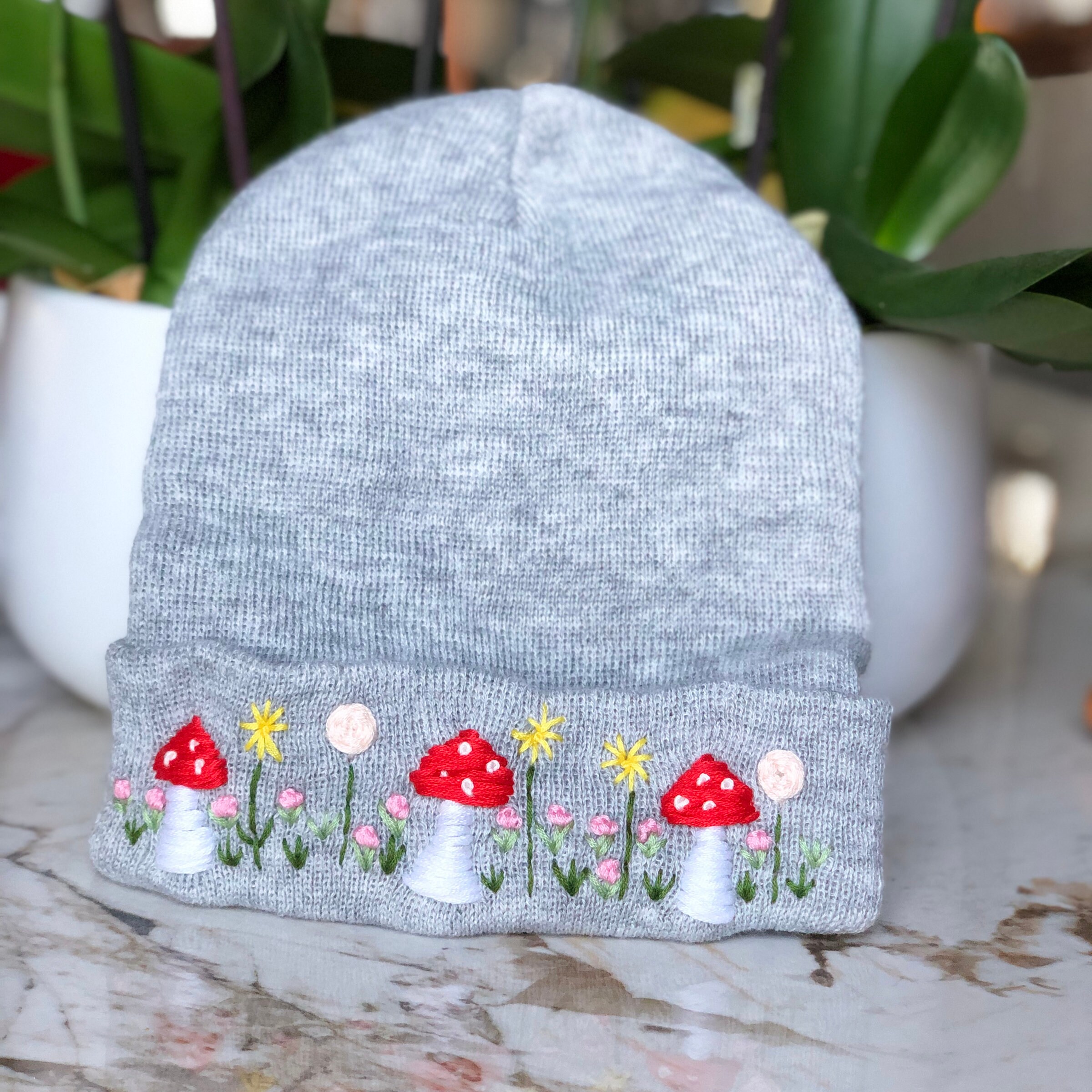 Hand Embroidered Beanie Winter Hat Plant Hat Handmade Hat - Etsy
