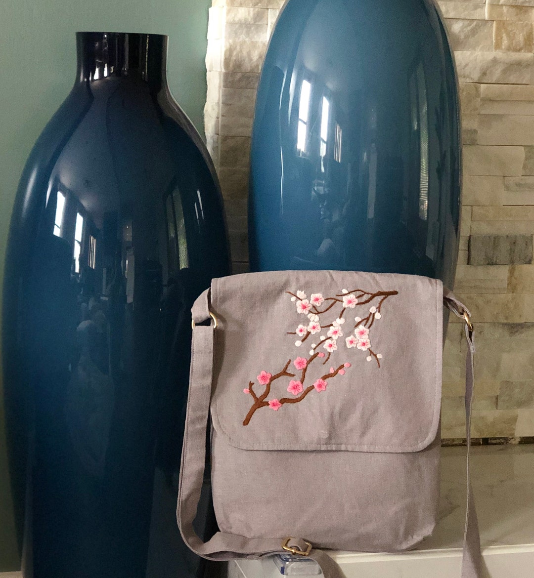 Hand Embroidered Cherry Blossom Linen Crossbody Bag Linen - Etsy