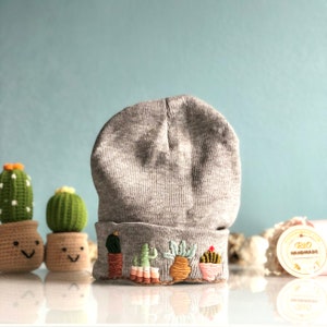 Hand Embroidered Beanie, Winter Hat, Plant Hat, Handmade Hat, Cactus ...