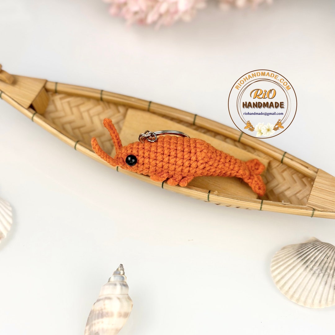 Rio Handmade Keychain Shrimp, Shrimp Keychain, Crochet Shrimp, Cute ...