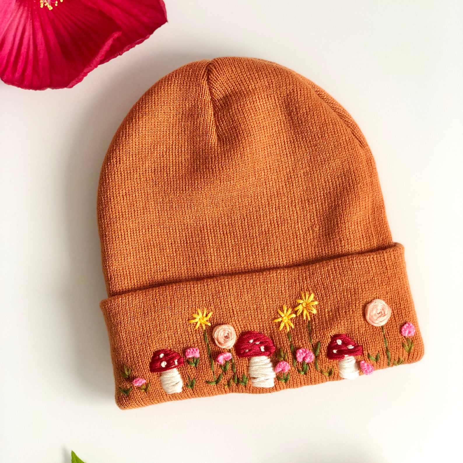 Hand Embroidered Beanie Winter Hat Plant Hat Handmade Hat - Etsy
