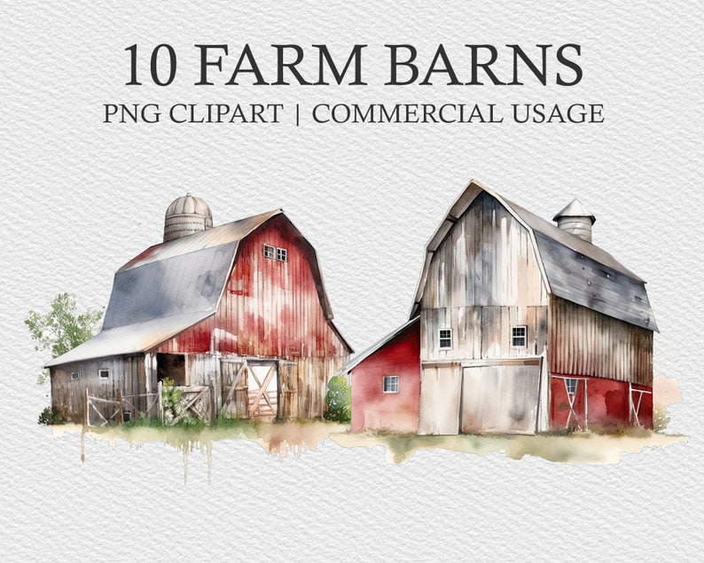 10 Farm Barns Watercolor Clipart Files, Farm Clipart, Barns Bundle PNG, Farm Barn Clipart Pack ...