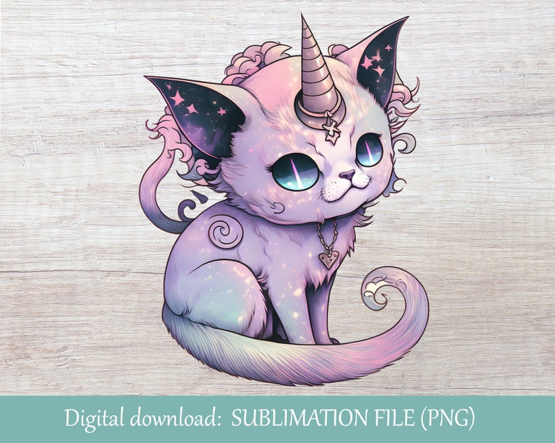Pastel Goth Unicorn Demon Kitten PNG Sublimation File Cute Demon Cat ...