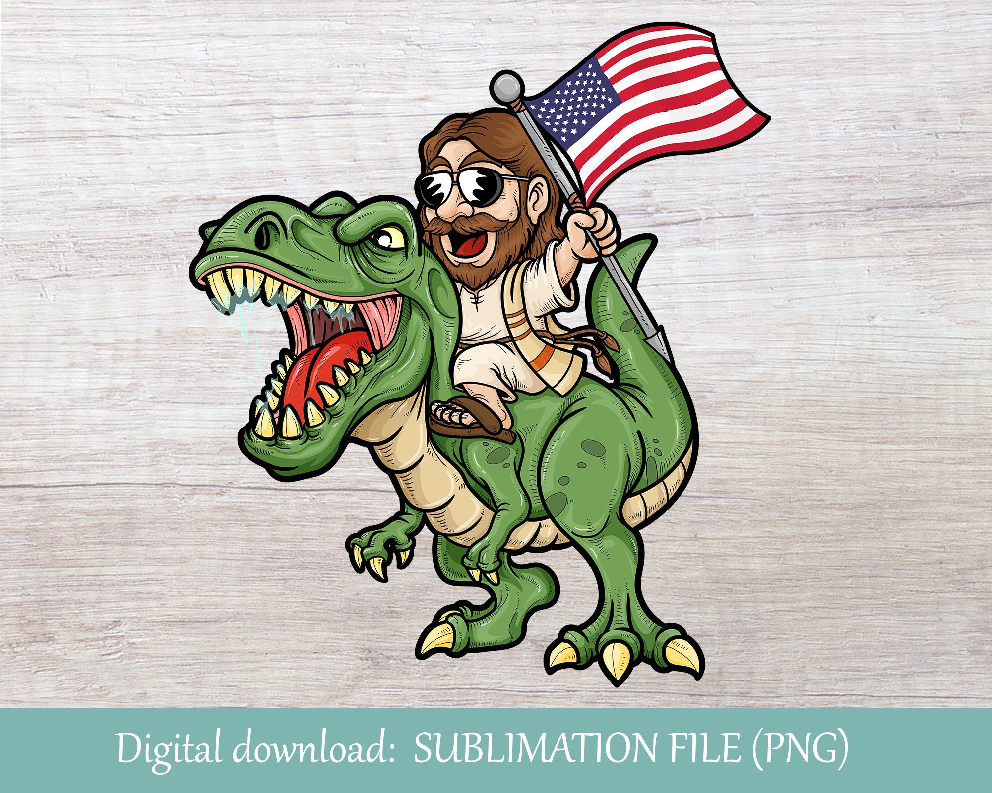 Jesus Riding a T-rex With USA Flag | Sublimation File | Clipart ...