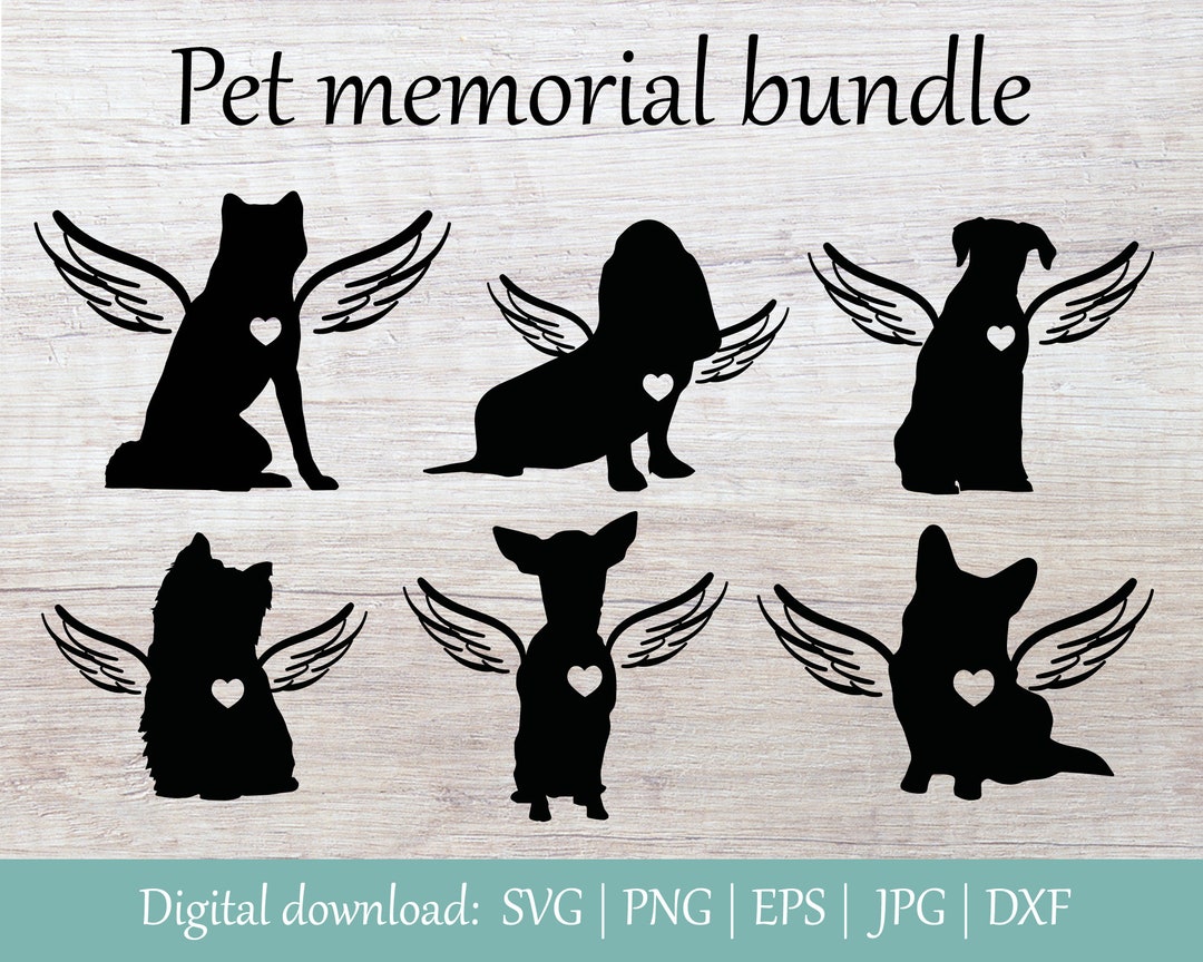 Pet Memorial Memorial SVG Bundle | Dog & Cat Breeds | Angel Wings SVG ...