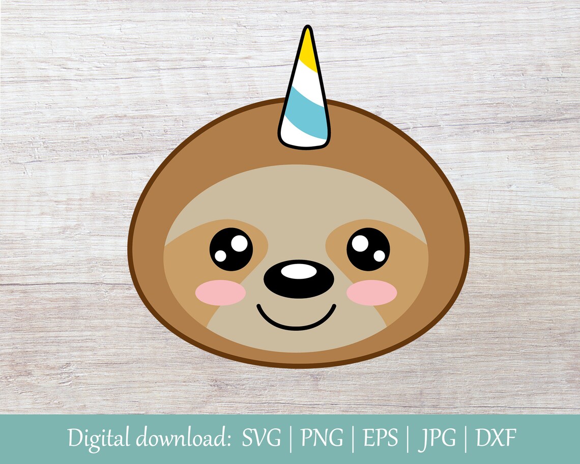 SVG Cut File | Cute Kawaii Slothicorn | Cartoon Sloth | Sloth Clipart ...
