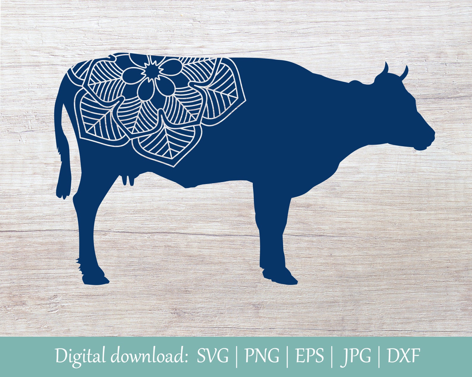 Mandala Cow SVG Silhouette | Printable Cow Clipart | Cow Mandala Design ...