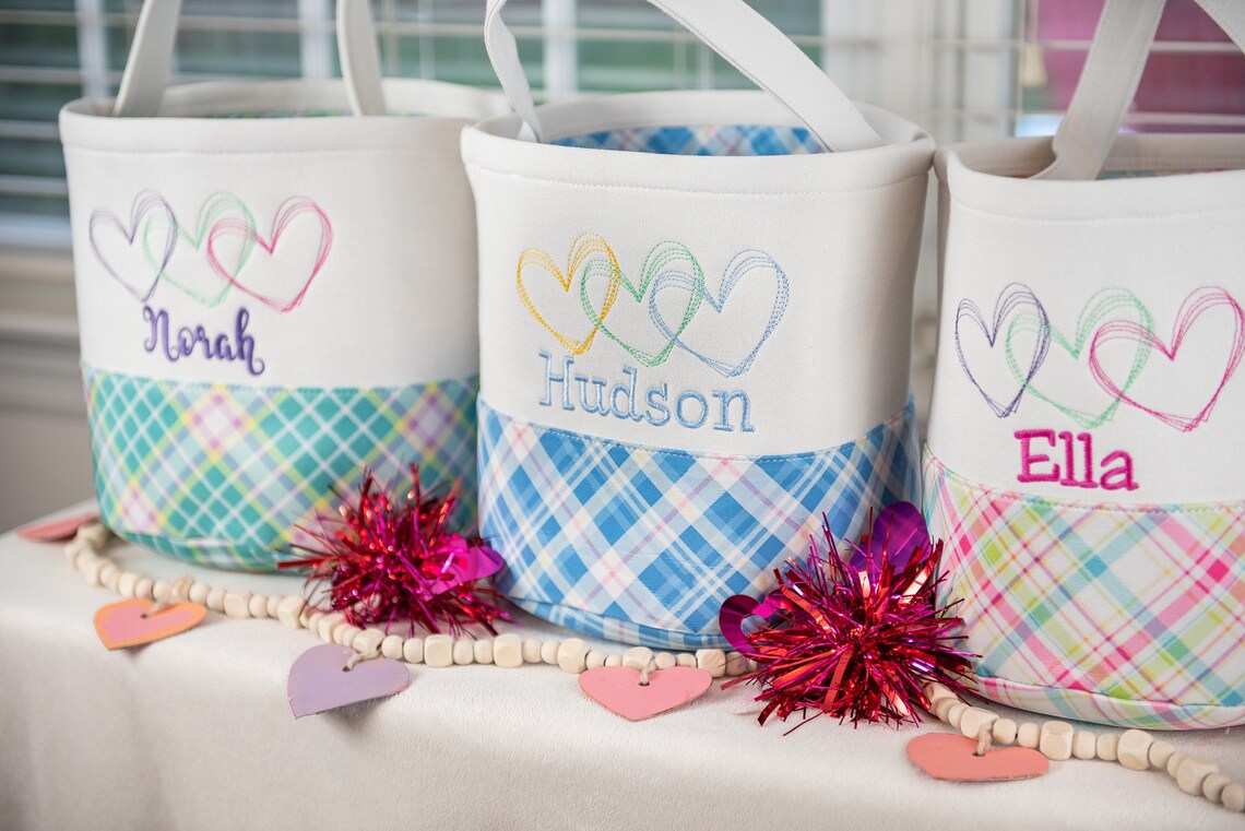 Plaid Valentines Day Bag/ Personalized Valentines Day Bucket/gingham ...