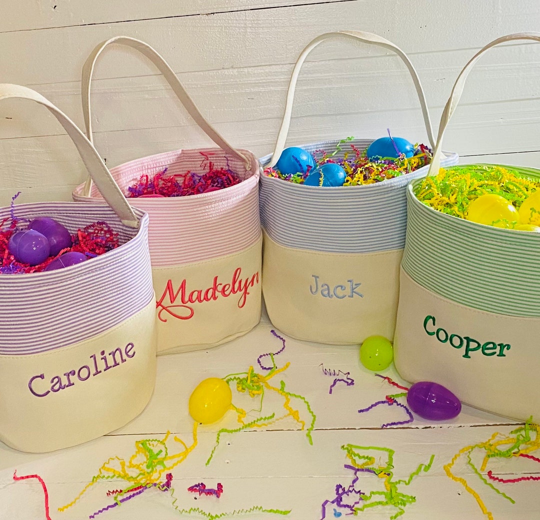 Embroidered Canvas Seersucker Easter Baskets / Personalized Basket for ...