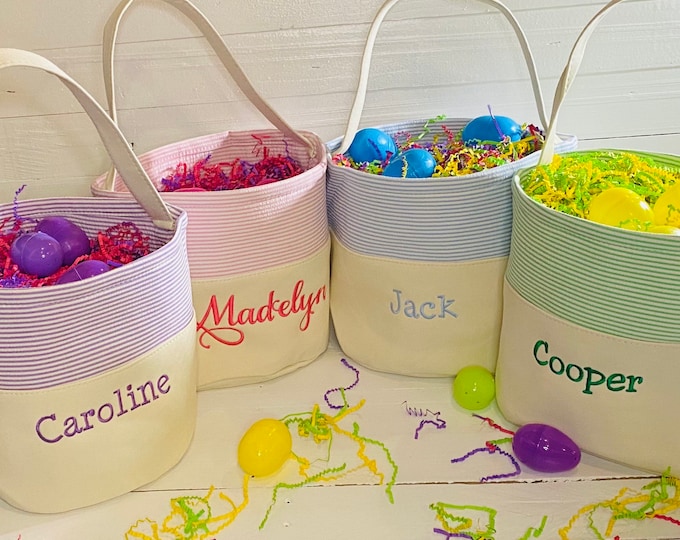 Embroidered Canvas Seersucker Easter Baskets / Personalized Basket for ...