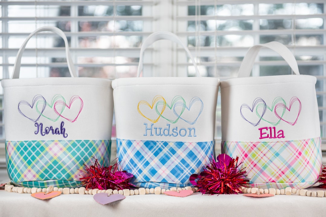 Plaid Valentines Day Bag/ Personalized Valentines Day Bucket/gingham ...