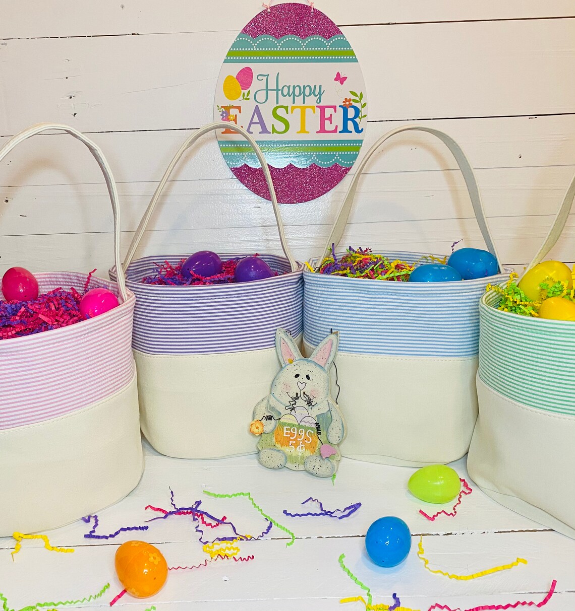 Embroidered Canvas Seersucker Easter Baskets / Personalized - Etsy