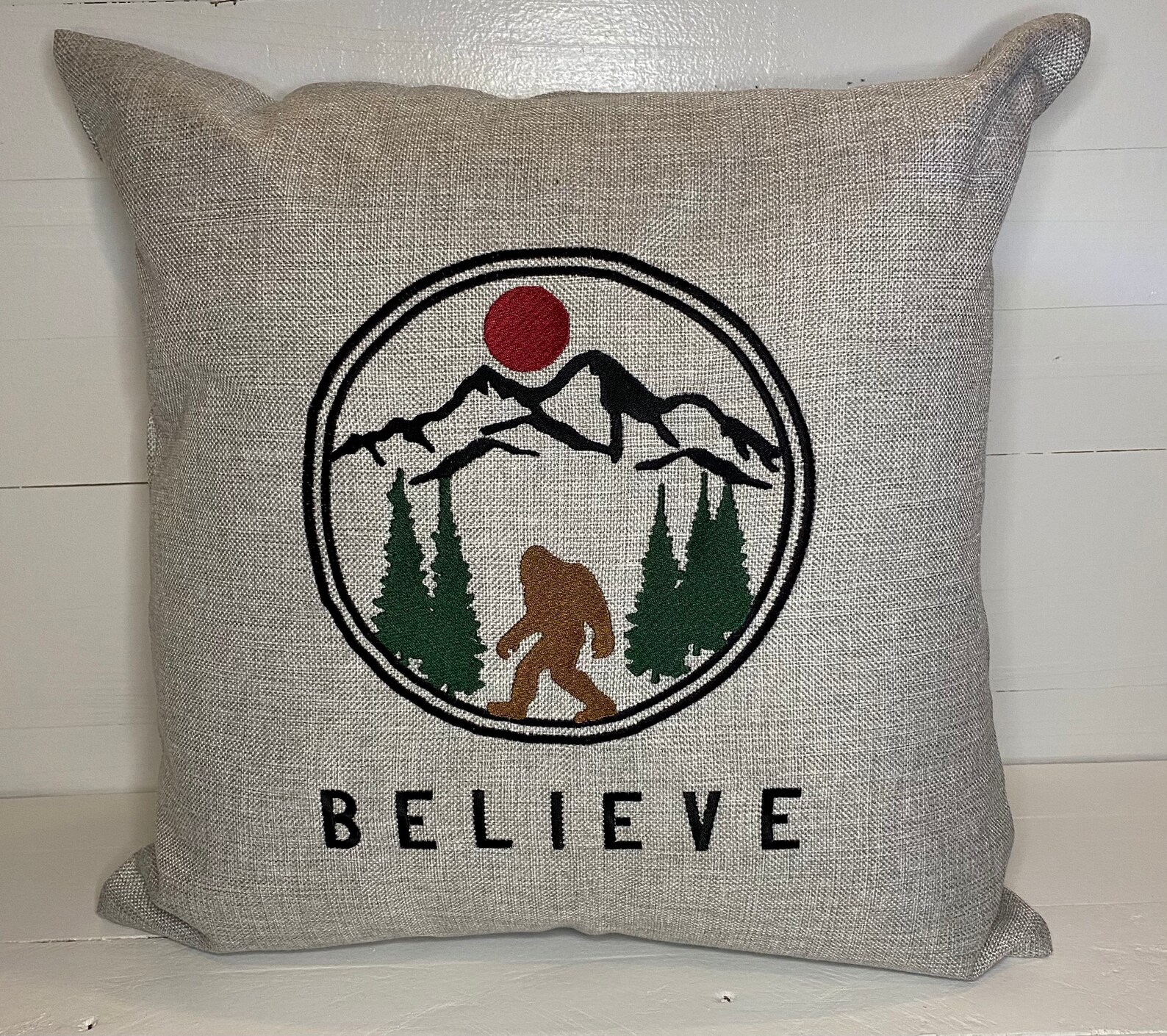 Bigfoot Pillow/embroider Bigfoot Believe Pillow/sasquatch - Etsy