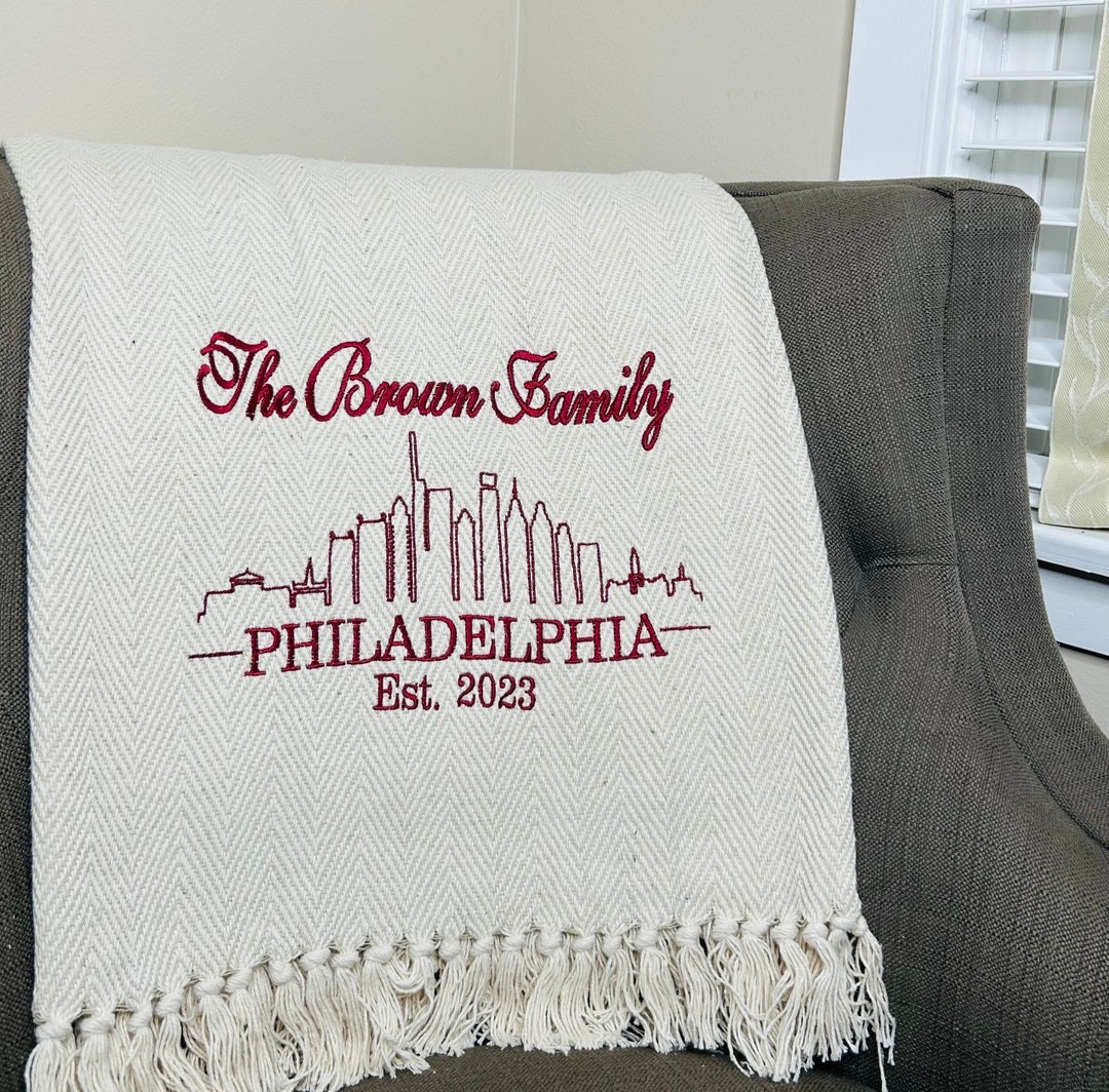 Custom Embroidered City Skyline Blanket - Personalized Throw Blanket - Etsy