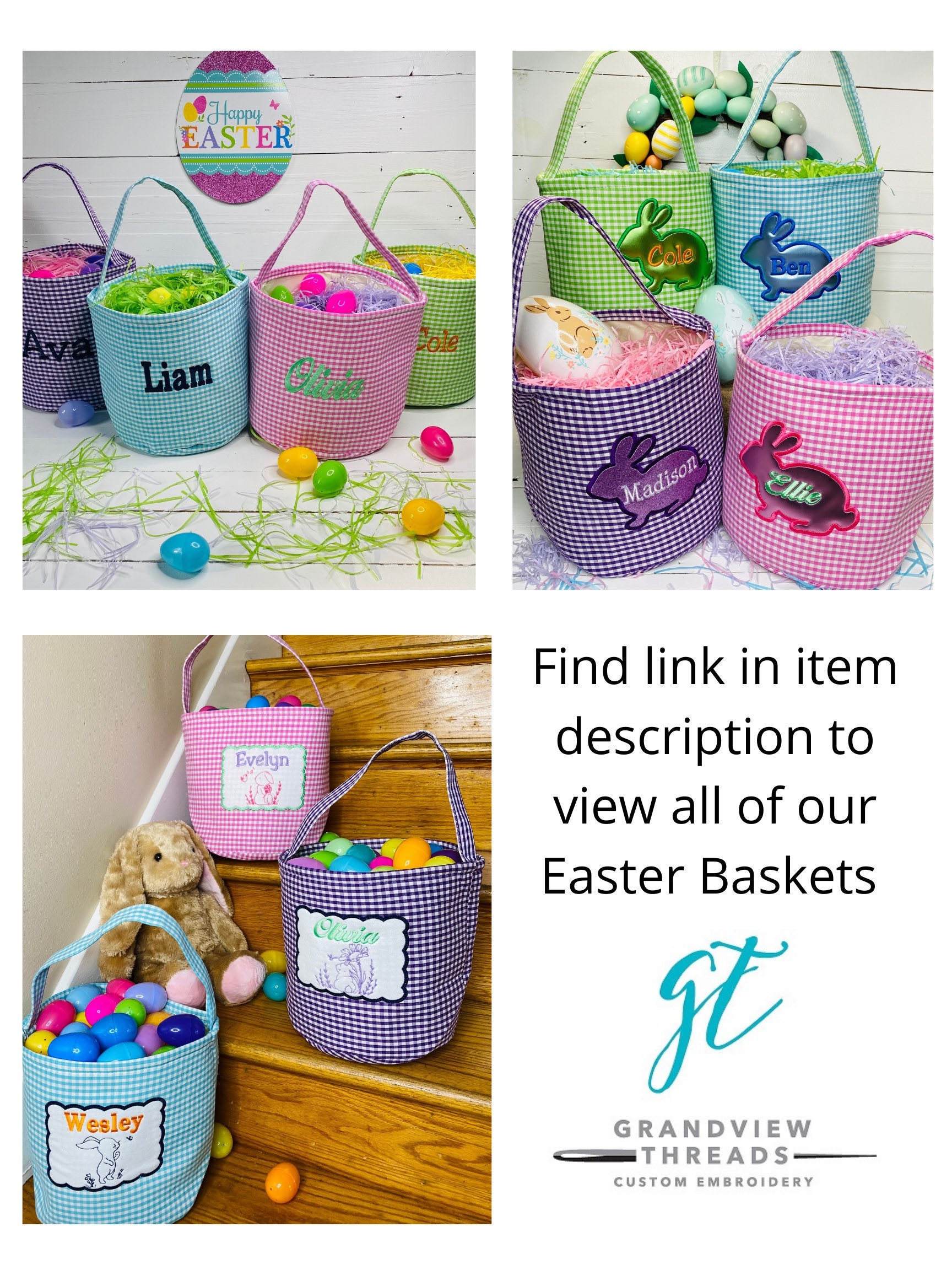 Embroidered Canvas Seersucker Easter Baskets / Personalized - Etsy
