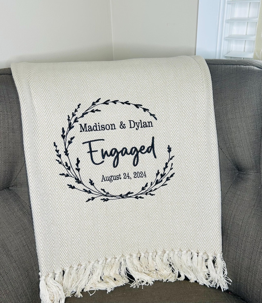 Custom Embroidered Engagement Blanket/engagement Gift/personalized ...