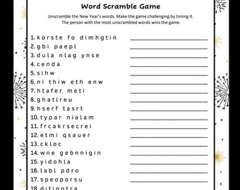 New Years Word Scramble - Printable New Year's Eve Activity - New Years ...
