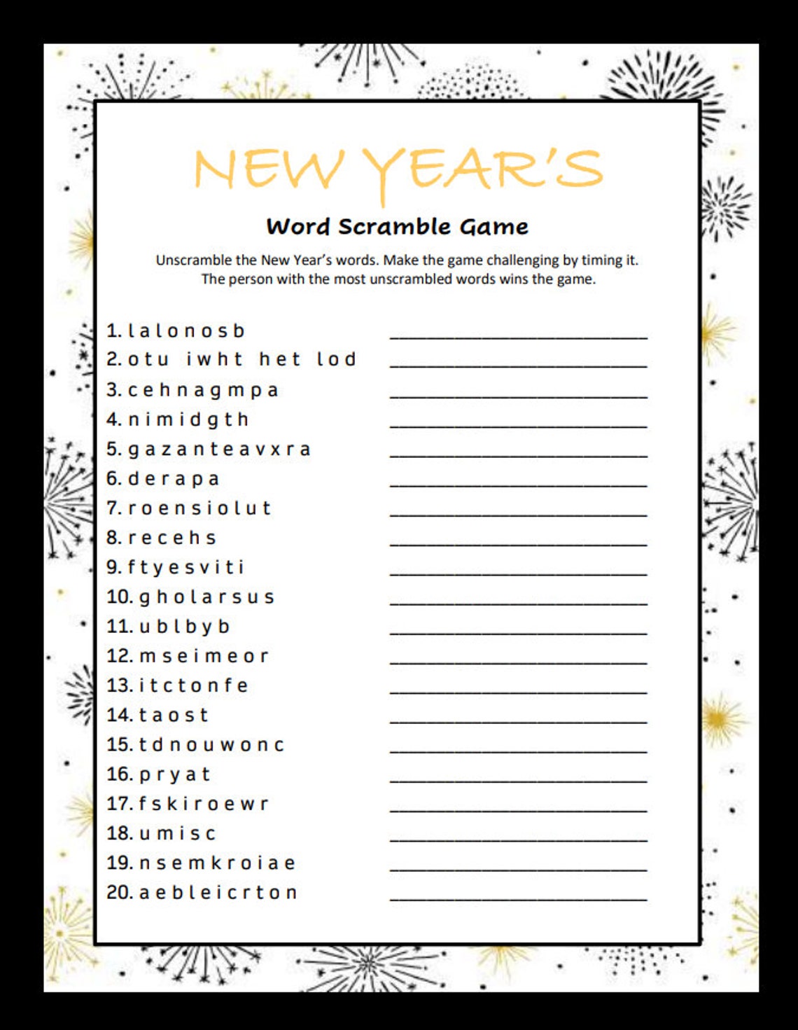 New Year's Word Scramble Game - Printable - Etsy