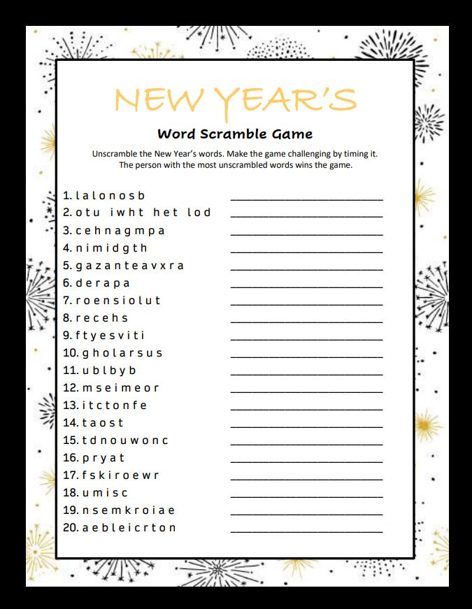 New Year's Word Scramble Game - Printable - Etsy