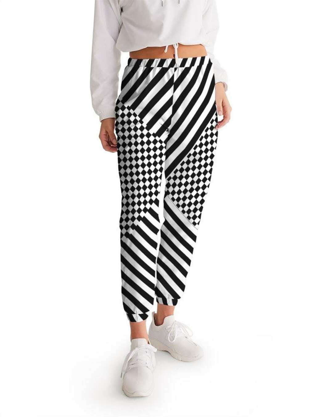 Black & White Checkered Zebra Striped Festival Women's Track Pants ...