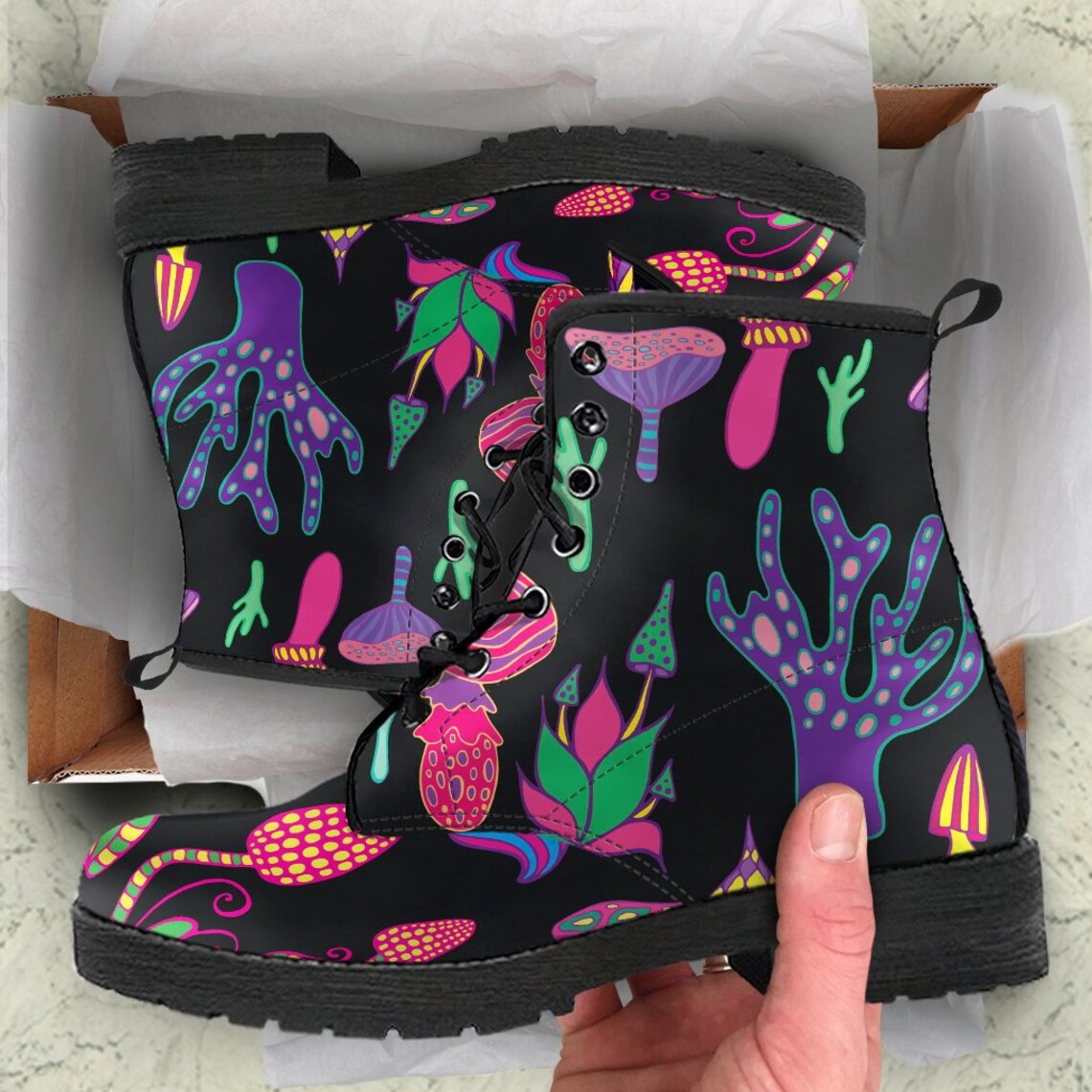Magical Trip Leather Boots Magic Mushrooms Hippie Footwear - Etsy