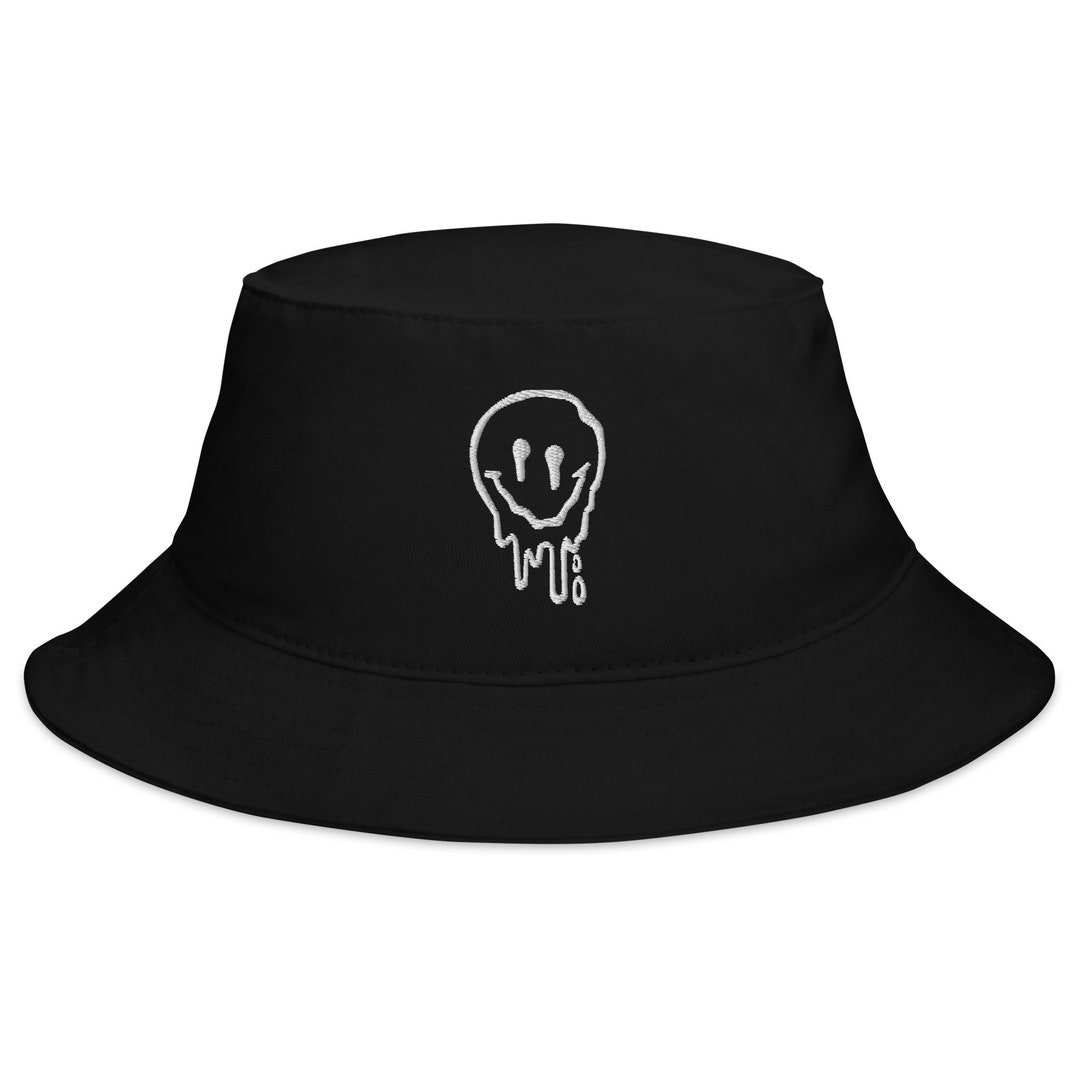 Trippy Melting Smiley Face Outline Festival Bucket Hat, Psychedelic ...