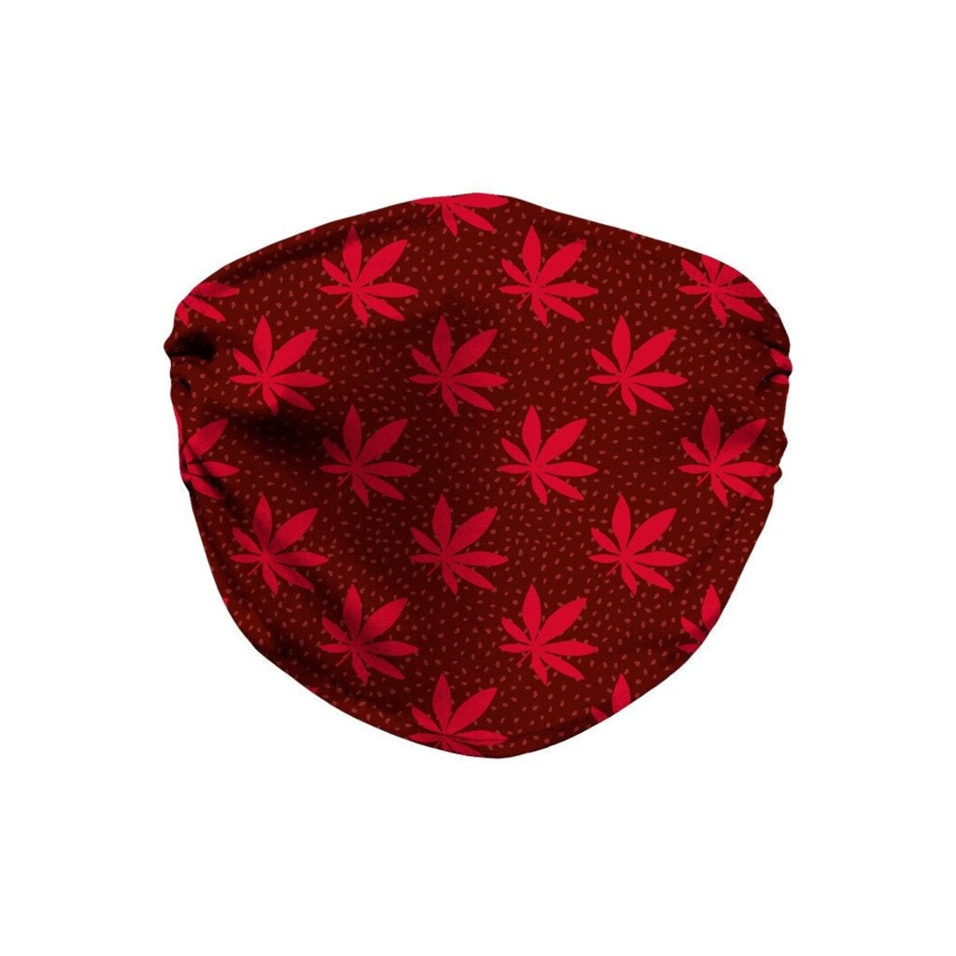 Red Ganja Face Mask Filter Cannabis Pattern, Marijuana Kush Face Cover ...