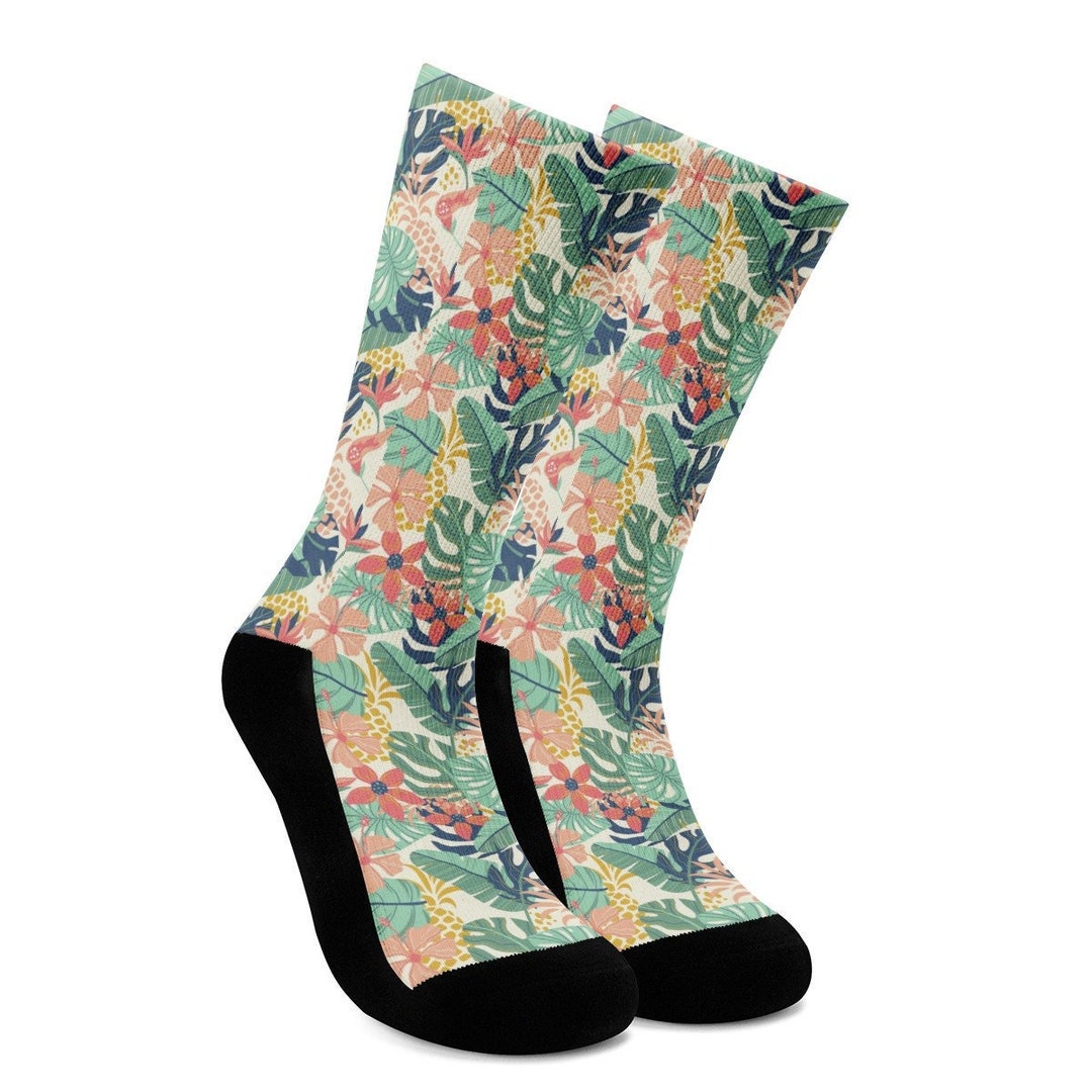 Summer Tropical Floral Crew Socks Trendy Plant Lover Gift, Fun ...