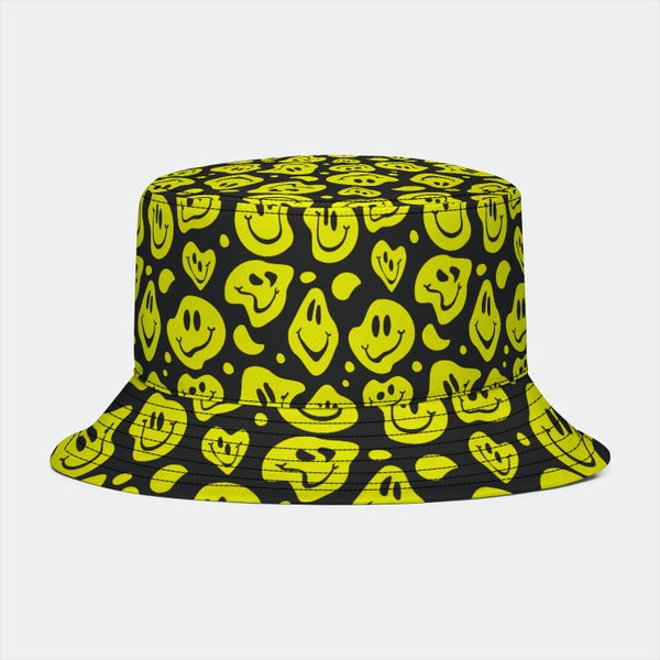 Black Smiley Face Bucket Hat - Etsy