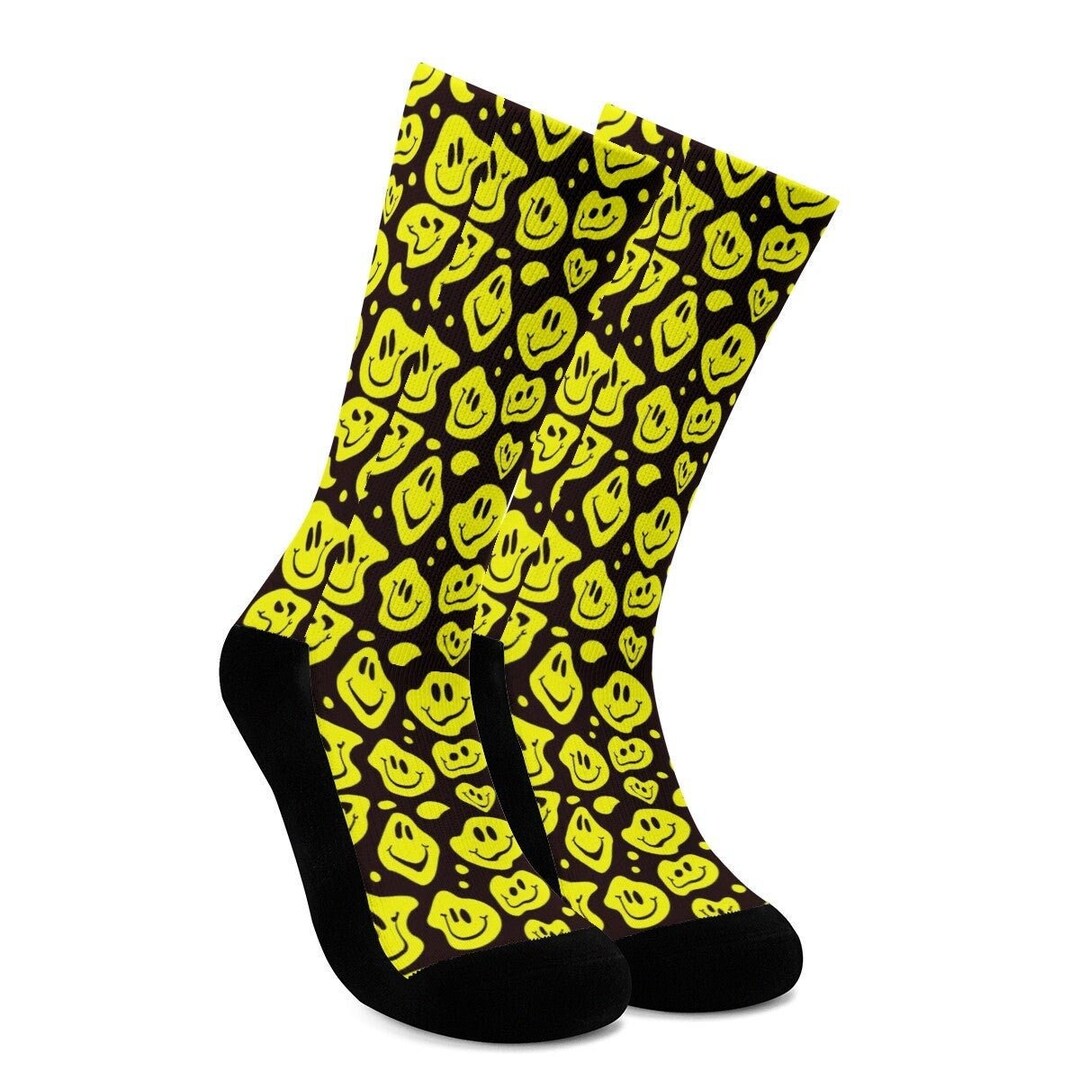 Trippy Melting Smiley Faces Crew Socks Happy Face Novelty Socks ...