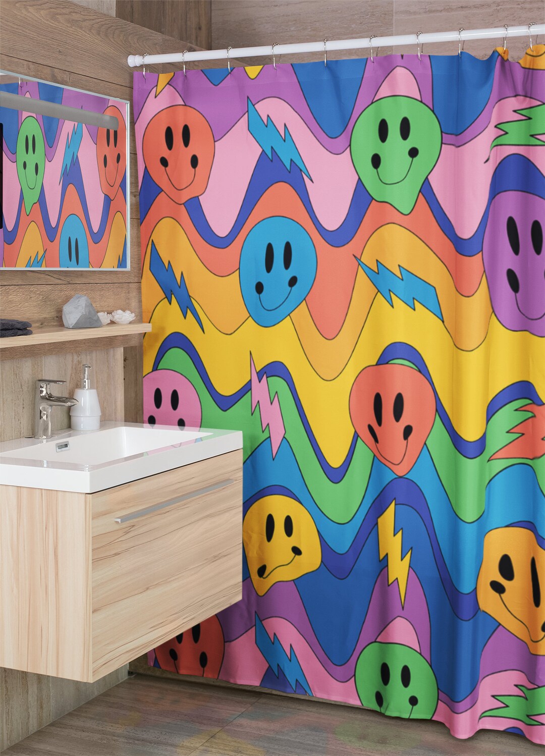 Groovy Colorful Smiley Faces Shower Curtain Trippy Hippie - Etsy