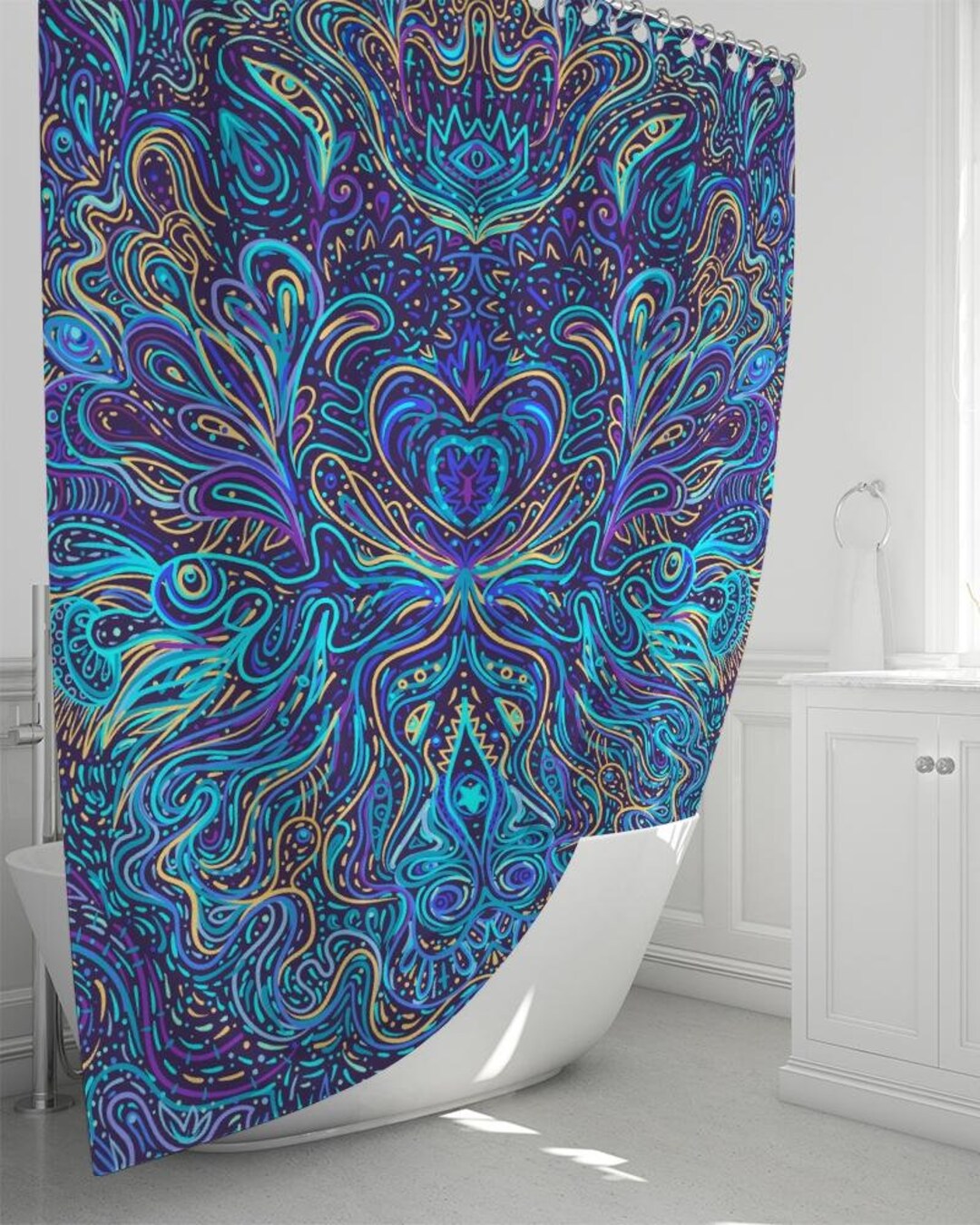 Psychedelic Blue Love Shower Curtain Colorful Unique Bath Curtains ...