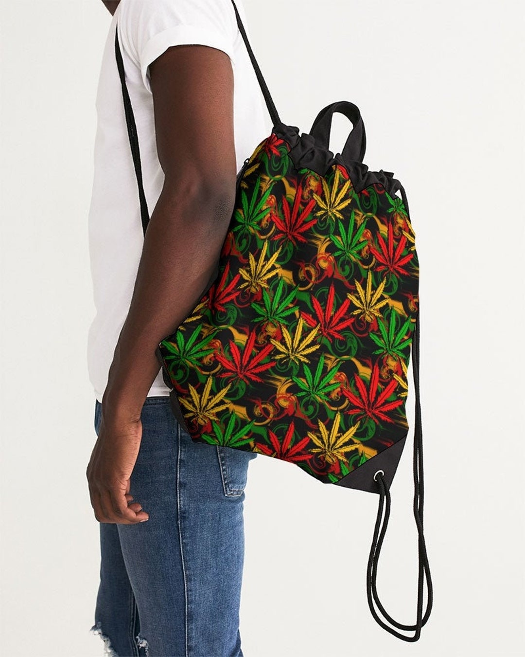 Rasta Ganja Canvas Drawstring Bag Jamaican Rastafarian Backpack ...