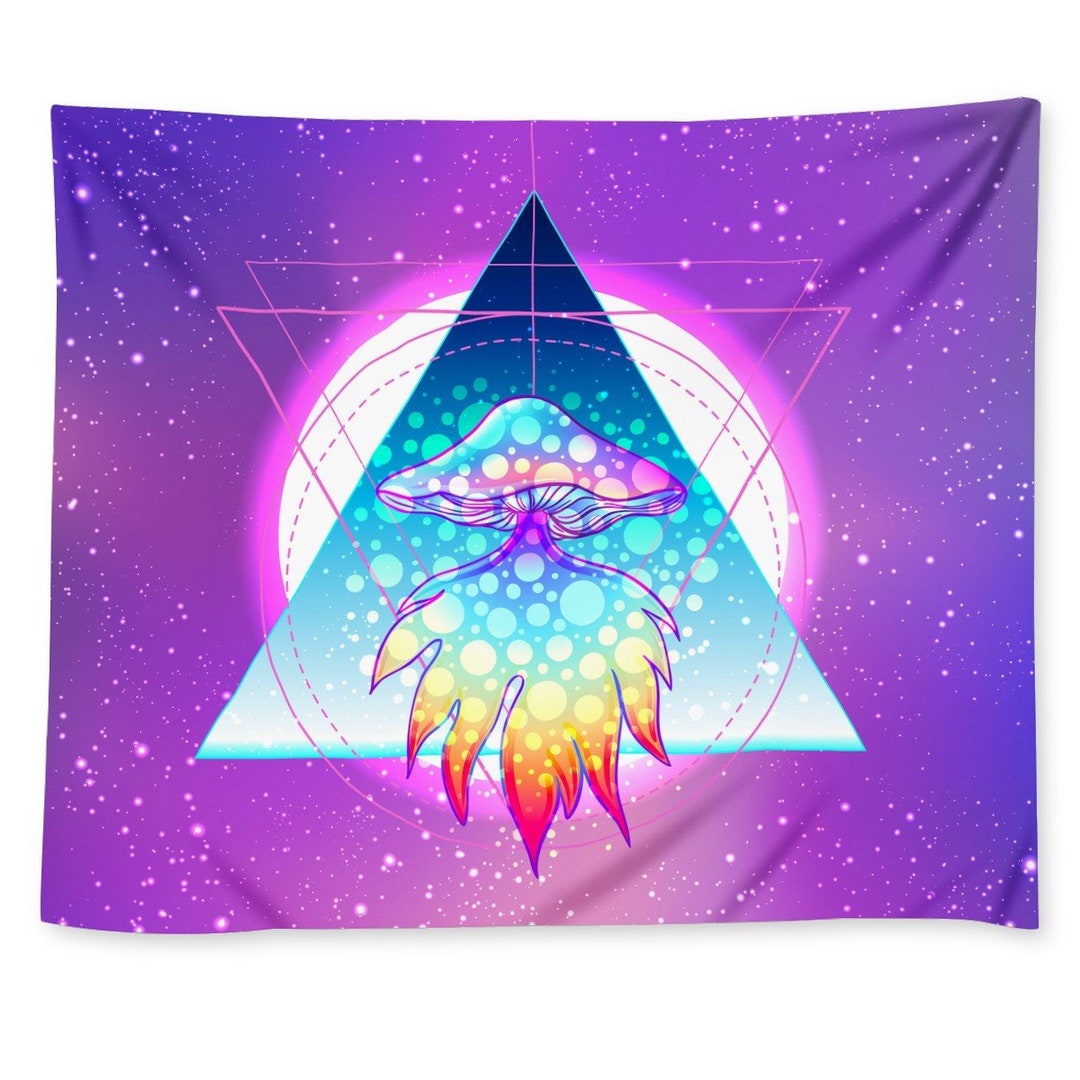Sacred Geometry Magic Mushrooms Wall Tapestry Vibrant Shroom Wall Art ...