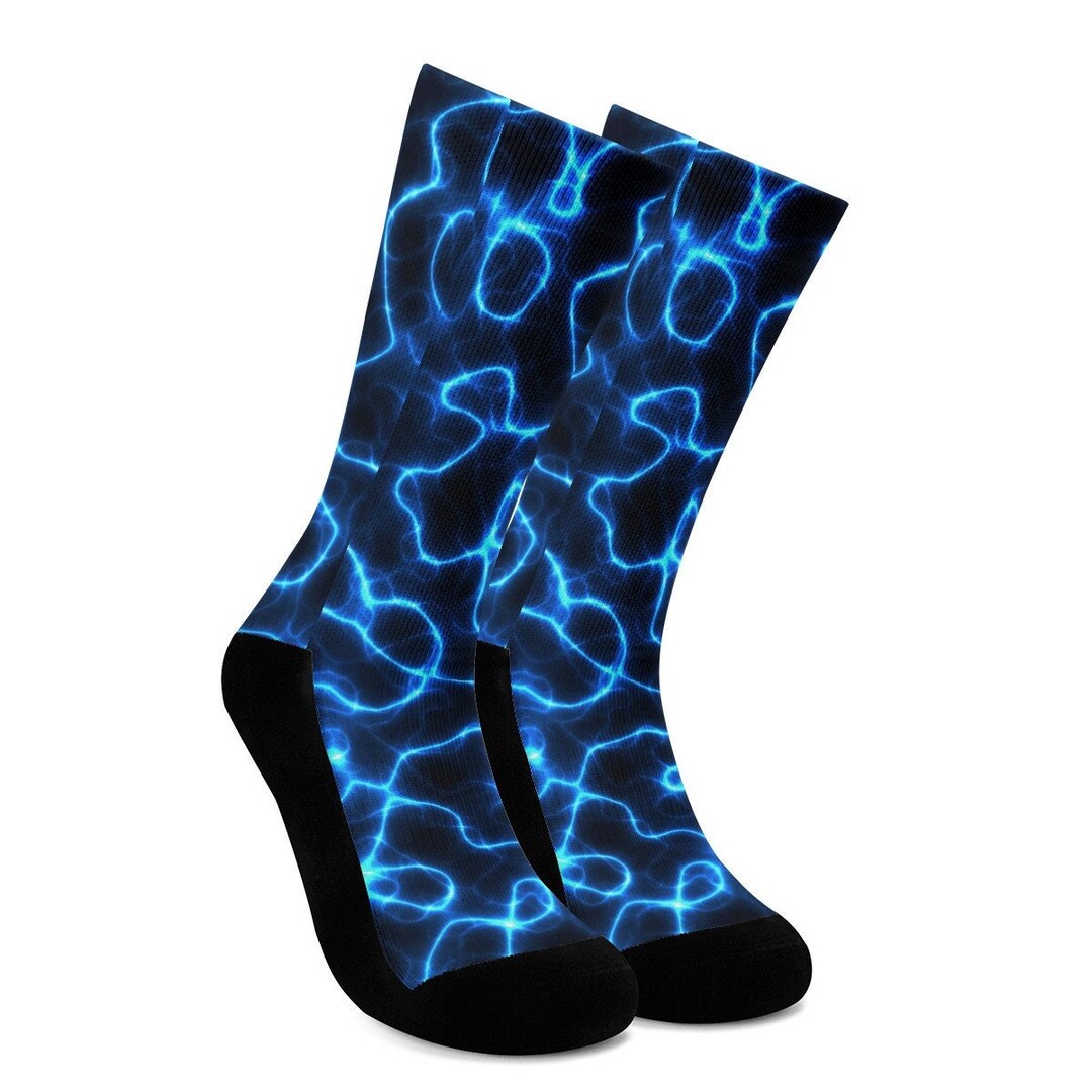 Electric Blue Lightning Crew Socks EDM Rave Novelty Socks, Psychedelic ...