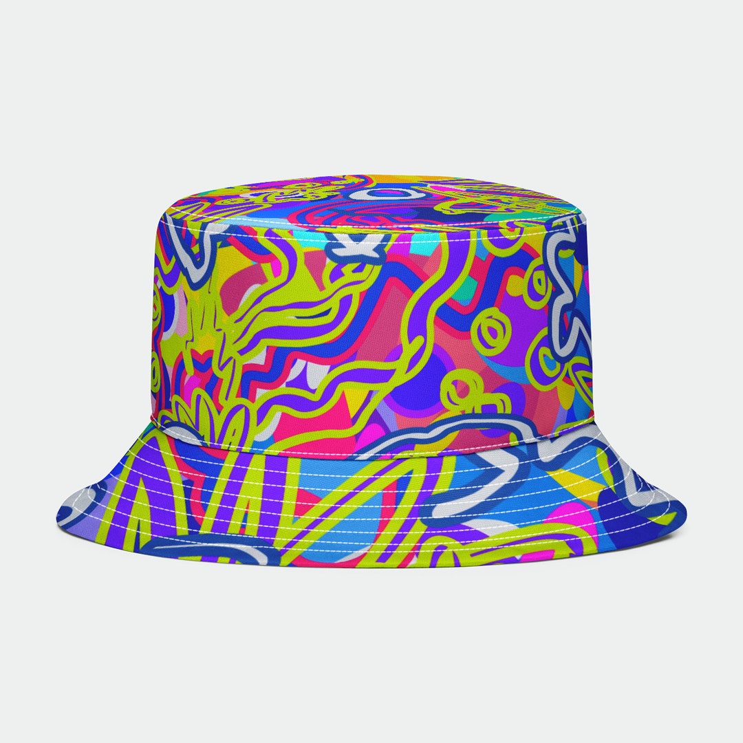 Crazy Psychedelic Rave Bucket Hat Vibrant Colors Trippy EDM - Etsy