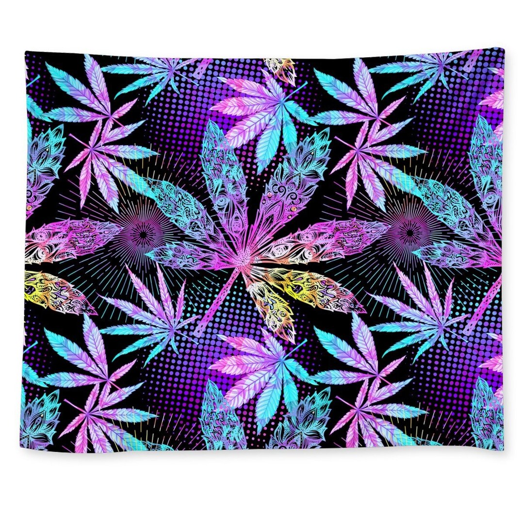 Trippy Cannabis Tapestry Marijuana Stoner Gift, Vibrant Psychedelic Wall Art, Smoking Room Art ...